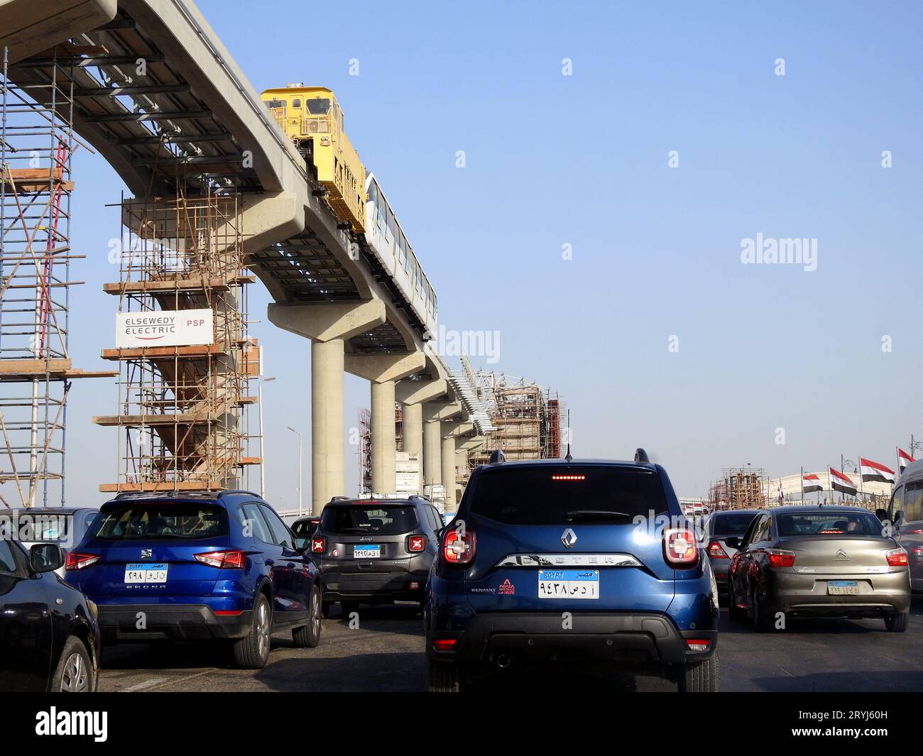 Cairo, Egypt, September 29 2023: installation of Egypt monorail vehicle ...