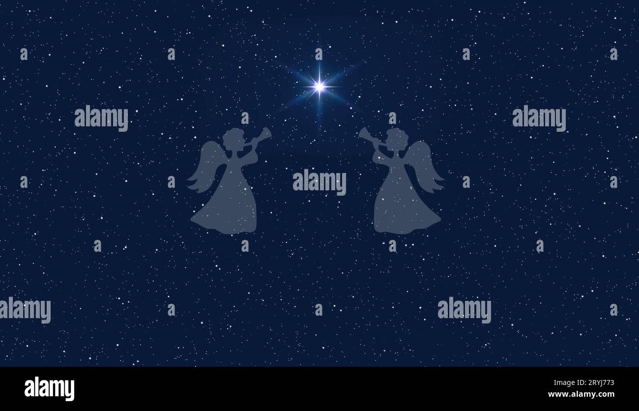 Christmas star, starry sky and angels, Nativity of Jesus Christ Stock ...