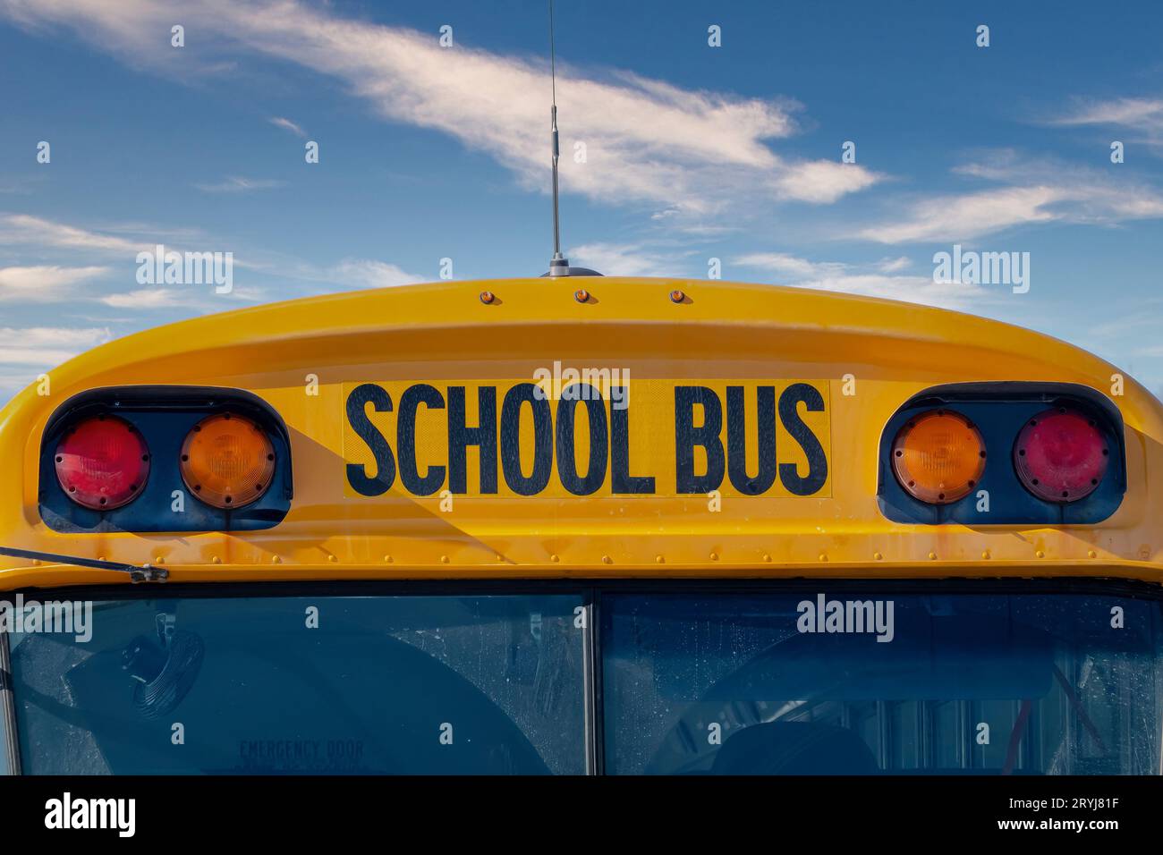 A close up to a yellow SCHOOL BUS sign. Concept: Students ...