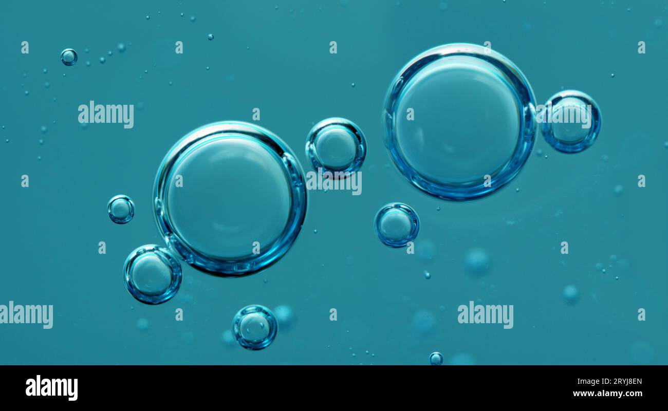 Air bubbles in turquoise liquid. Abstract water background. Underwater ...