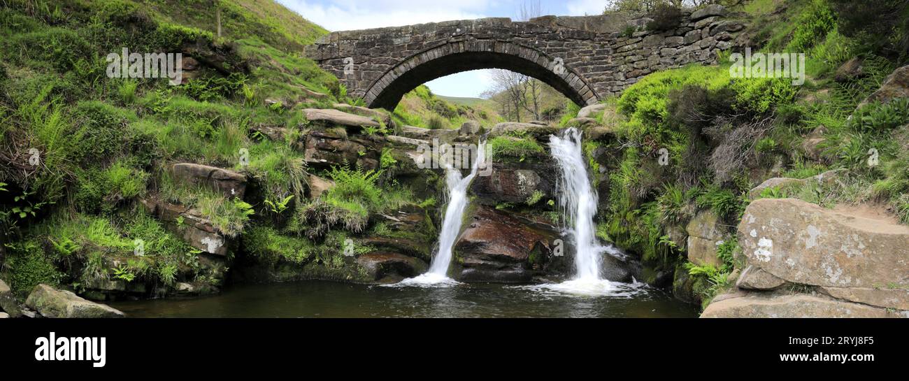 The River Dane and waterfalls at Three Shires Head, the meeting point ...