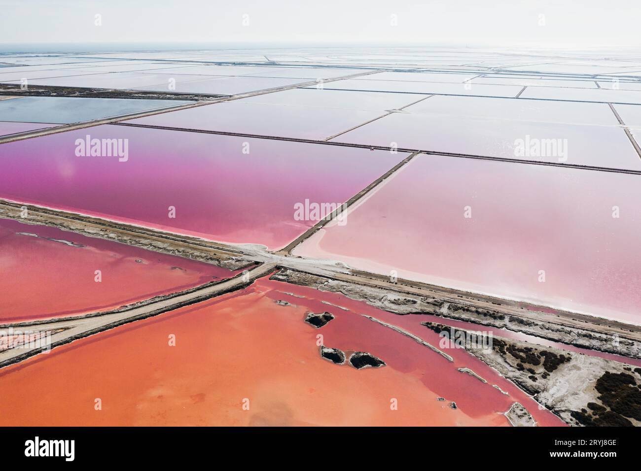 Aerial view over beautiful salt fields in Provence, France Stock Photo ...