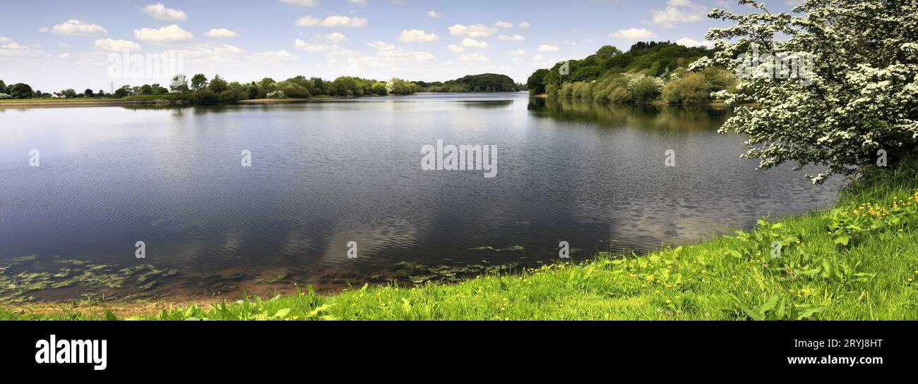 View over the Bosley Reservoir, Bosley village, Cheshire, England, UK ...