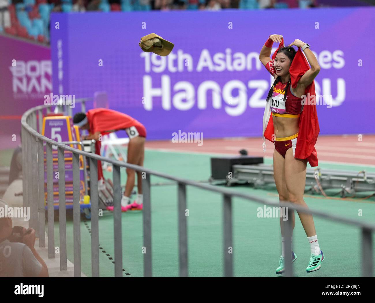 Hangzhou, China's Zhejiang Province. 1st Oct, 2023. Wu Yanni (R) of ...