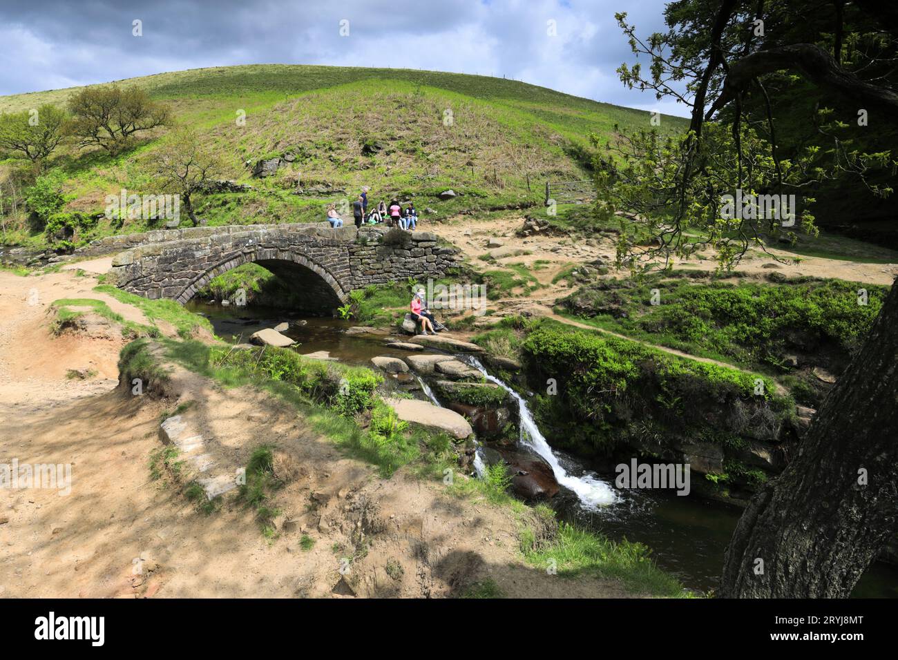 The River Dane and waterfalls at Three Shires Head, the meeting point ...