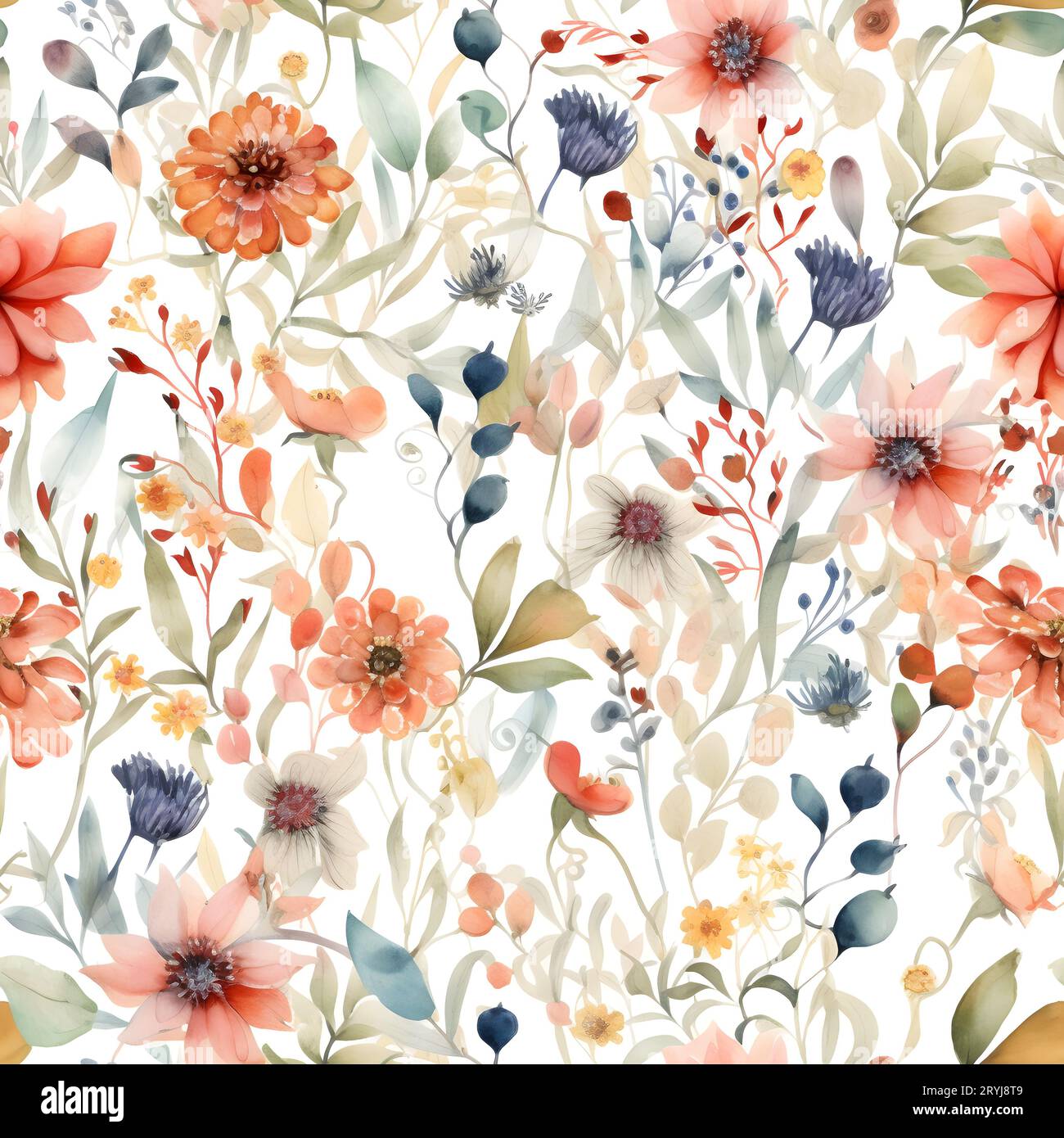 Flowers watercolor illustration. Manual composition. Floral Seamless ...