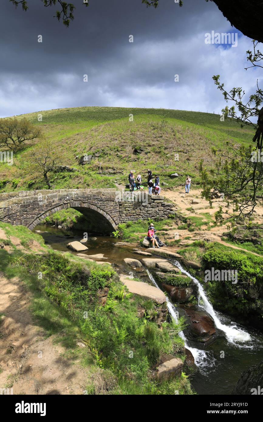 The River Dane and waterfalls at Three Shires Head, the meeting point ...