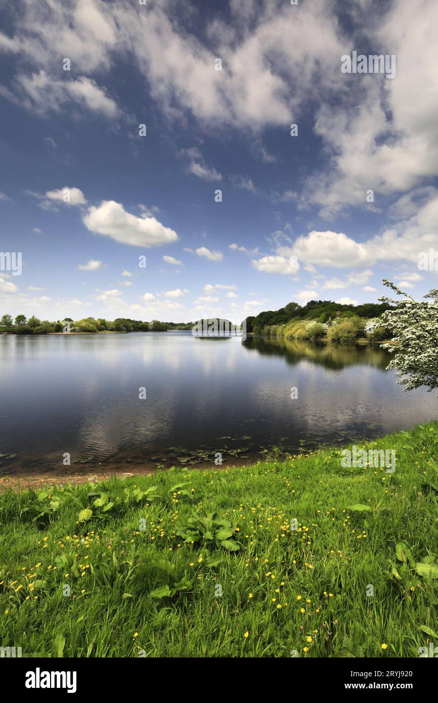 View over the Bosley Reservoir, Bosley village, Cheshire, England, UK ...