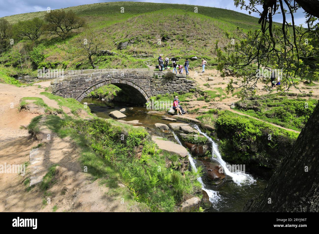 The River Dane and waterfalls at Three Shires Head, the meeting point ...