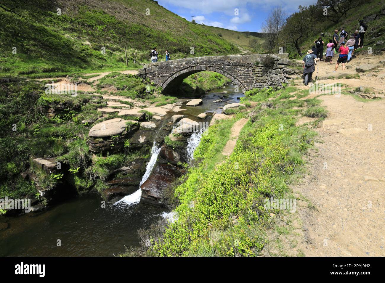 The River Dane and waterfalls at Three Shires Head, the meeting point ...