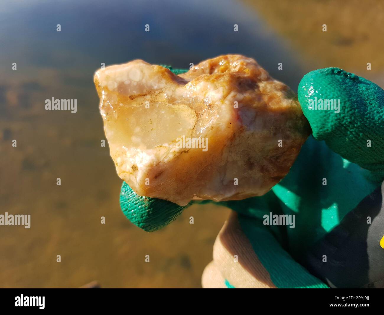 Sample of rounded flint with beautiful texture in hand Stock Photo - Alamy
