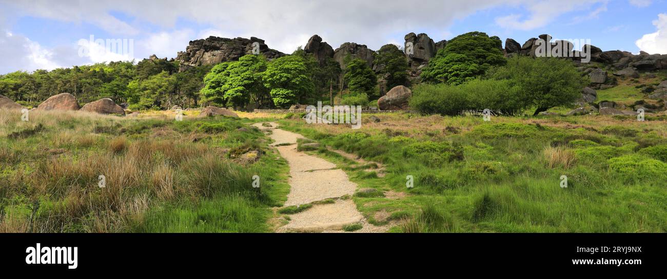 View over the Roaches Rocks, near Leek town, Staffordshire, England, UK ...