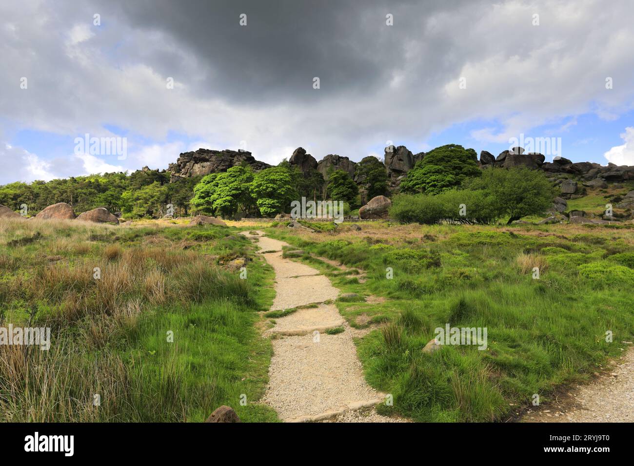 View over the Roaches Rocks, near Leek town, Staffordshire, England, UK ...