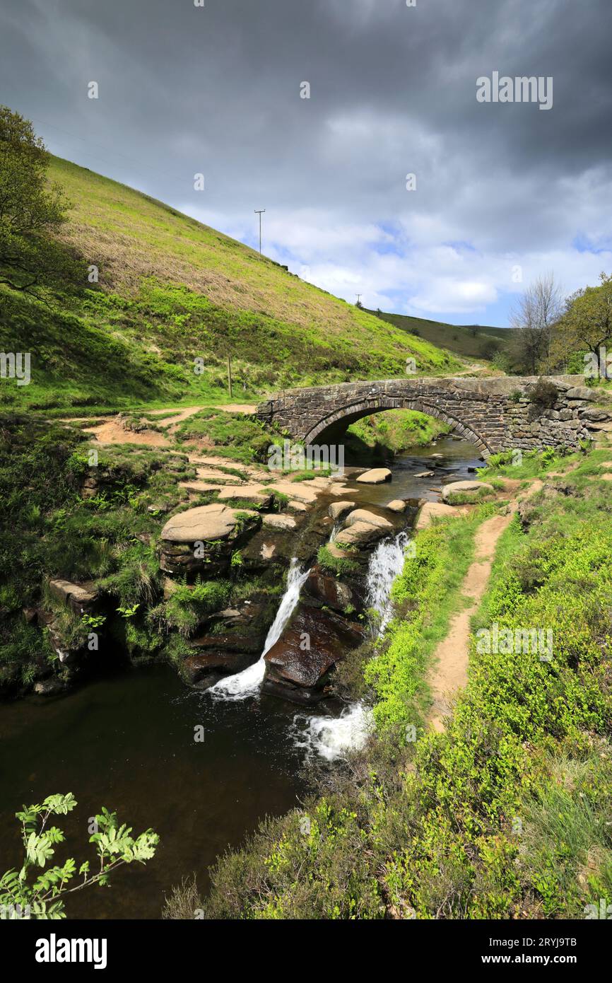 The River Dane and waterfalls at Three Shires Head, the meeting point ...