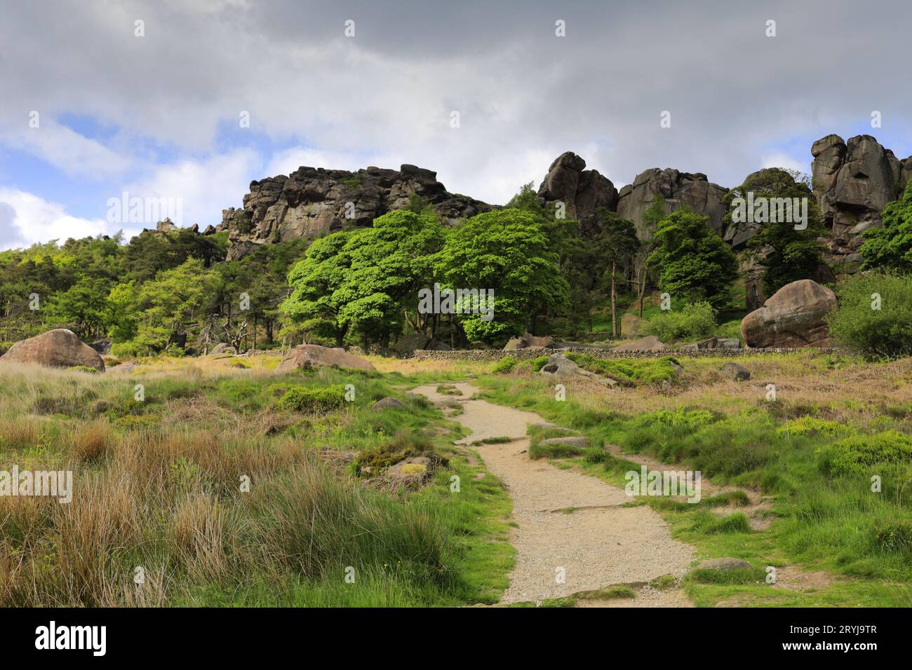 View over the Roaches Rocks, near Leek town, Staffordshire, England, UK ...