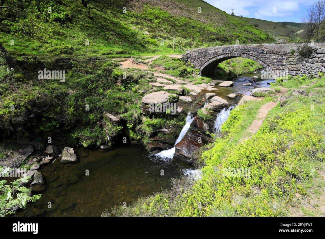 The River Dane and waterfalls at Three Shires Head, the meeting point ...