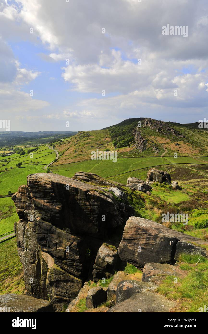 View to Hen Cloud rock, the Roaches Rocks, Upper Hulme, Staffordshire ...