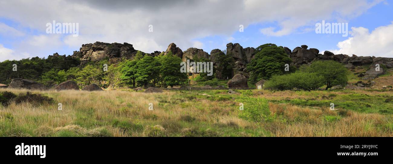 View over the Roaches Rocks, near Leek town, Staffordshire, England, UK ...