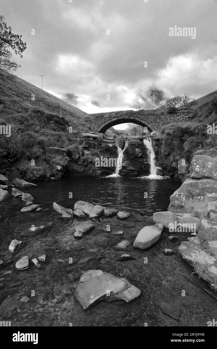 The River Dane and waterfalls at Three Shires Head, the meeting point ...