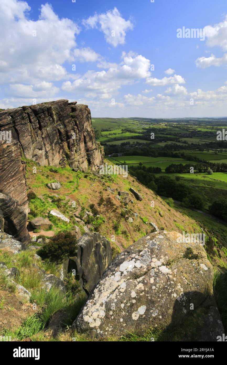 View to Hen Cloud rock, the Roaches Rocks, Upper Hulme, Staffordshire ...