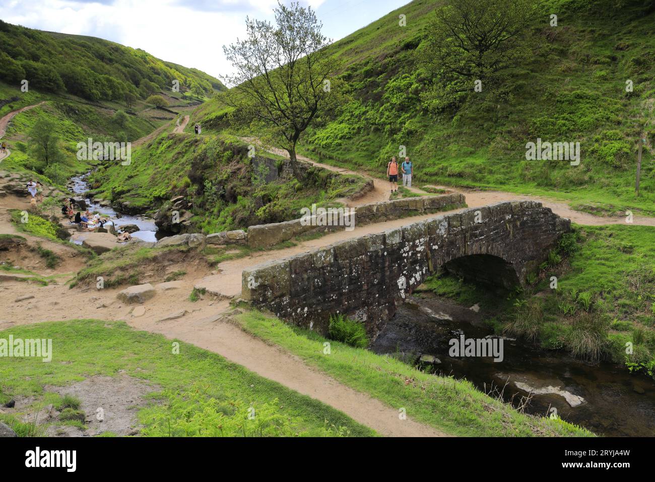 The River Dane and waterfalls at Three Shires Head, the meeting point ...