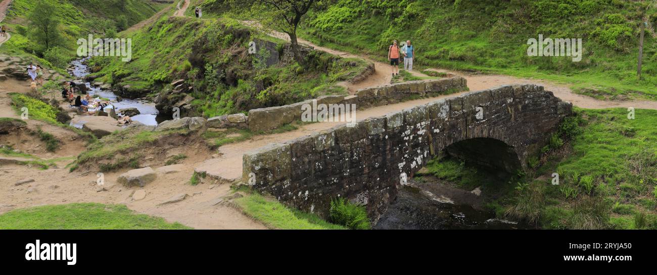 The River Dane and waterfalls at Three Shires Head, the meeting point ...