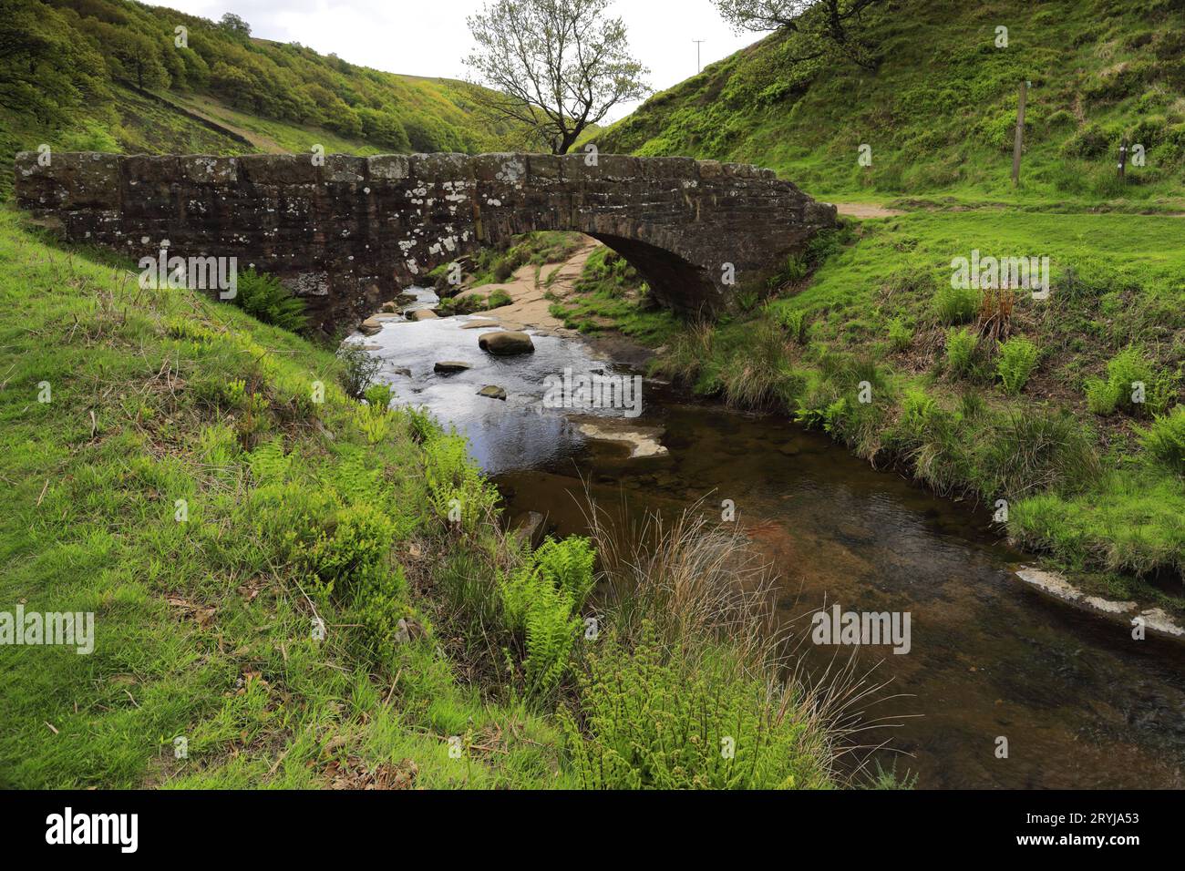The River Dane and waterfalls at Three Shires Head, the meeting point ...