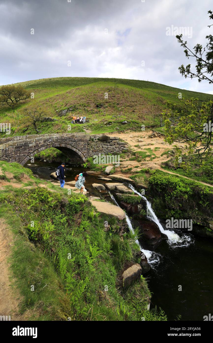 The River Dane and waterfalls at Three Shires Head, the meeting point ...