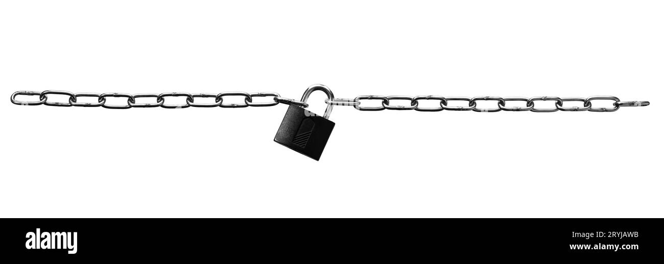 Two chains linked by a padlock isolated on white background Stock Photo ...