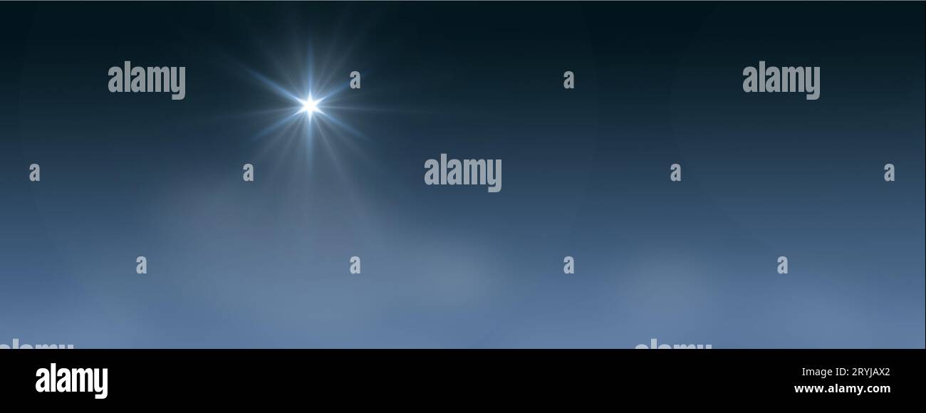 Bright star shines over the manger of christmas of Jesus Christ on blue ...