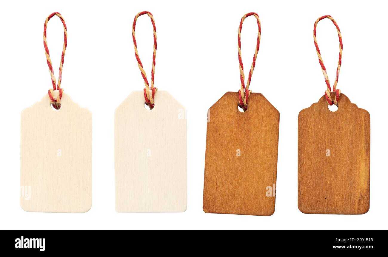 Group of Blank wooden price tag with string isolated on white ...