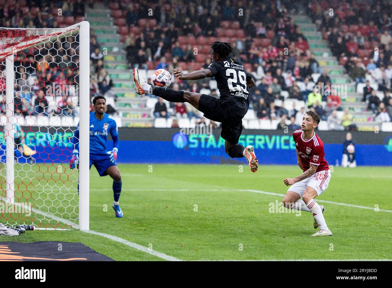 Vejle, Denmark. 01st Oct, 2023. Mario Dorgeles (29) of FC Nordsjaelland ...