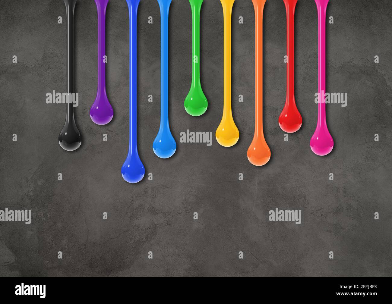 Colorful ink drops on dark concrete wall. Horizontal wallpaper Stock ...