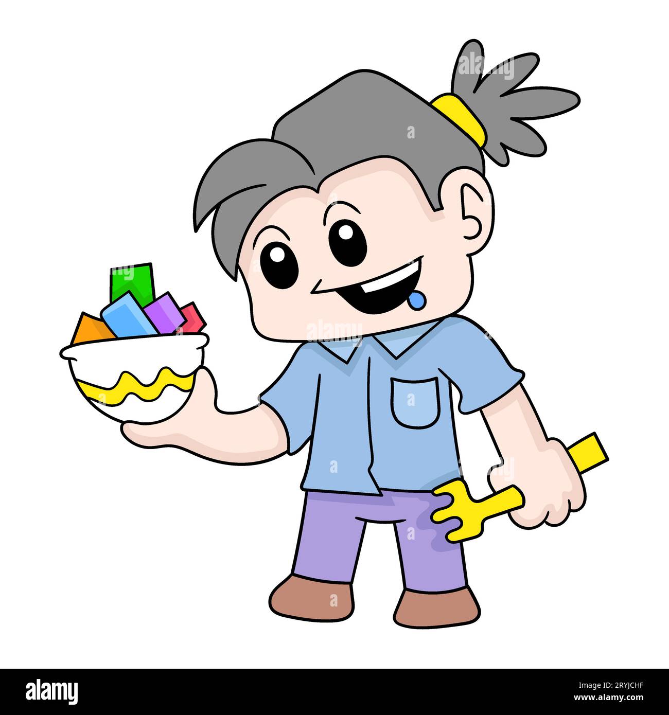 boy is drooling hungry wants to enjoy food, vector illustration art ...