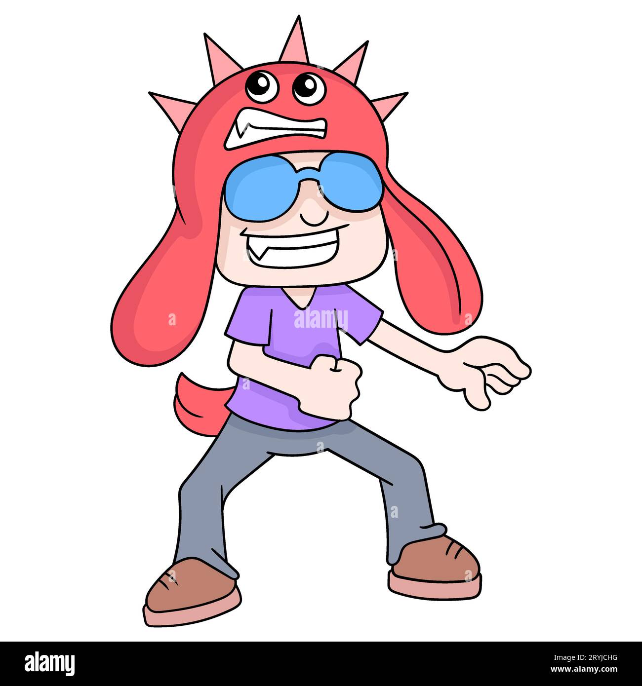 cool punk boy with blue glasses, vector illustration art. doodle icon ...