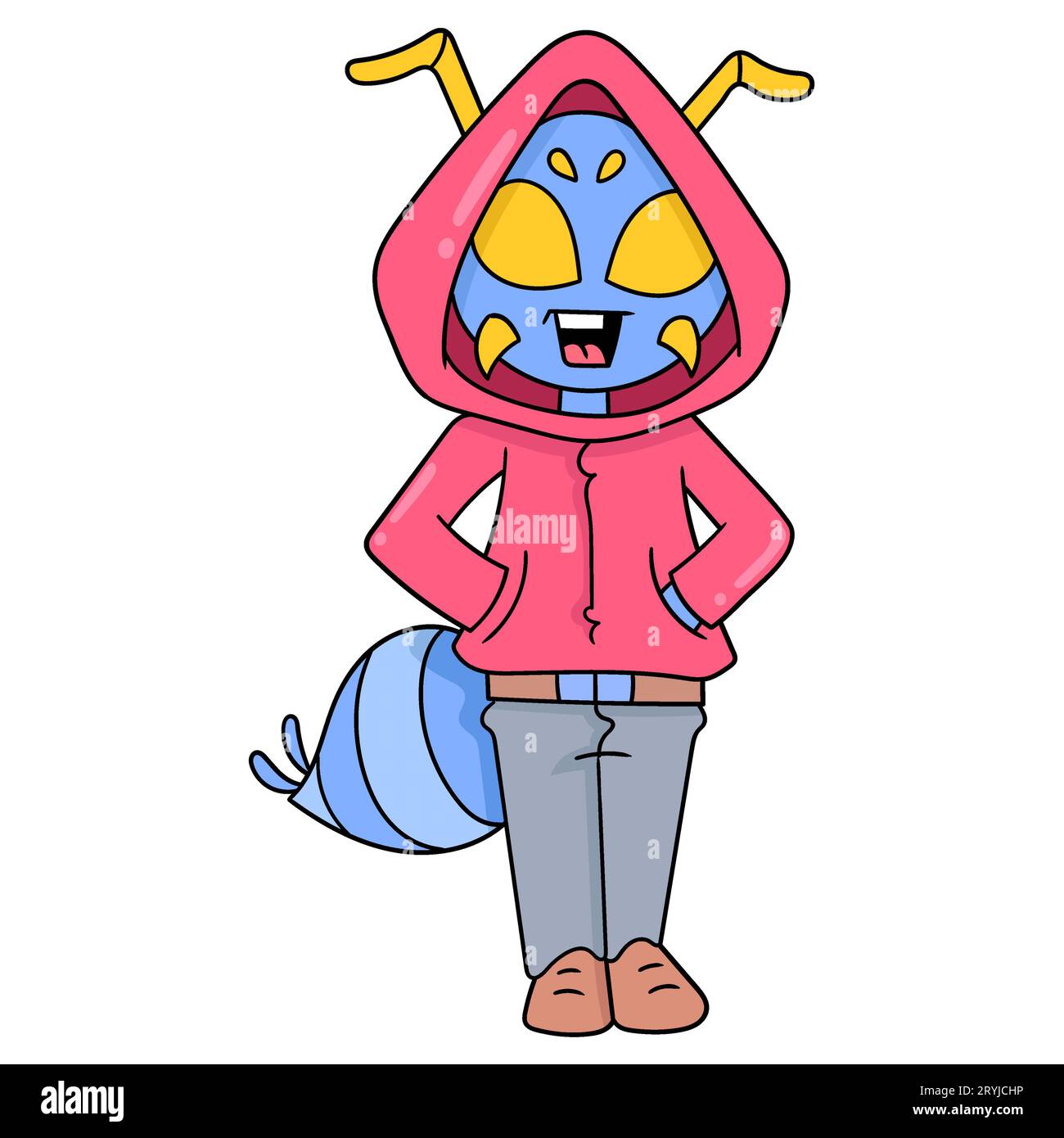 alien is wearing a cool hoodie human shirt, vector illustration art ...