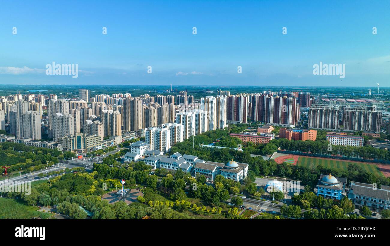 Aerial photography of waterfront city scenery in North China Stock ...