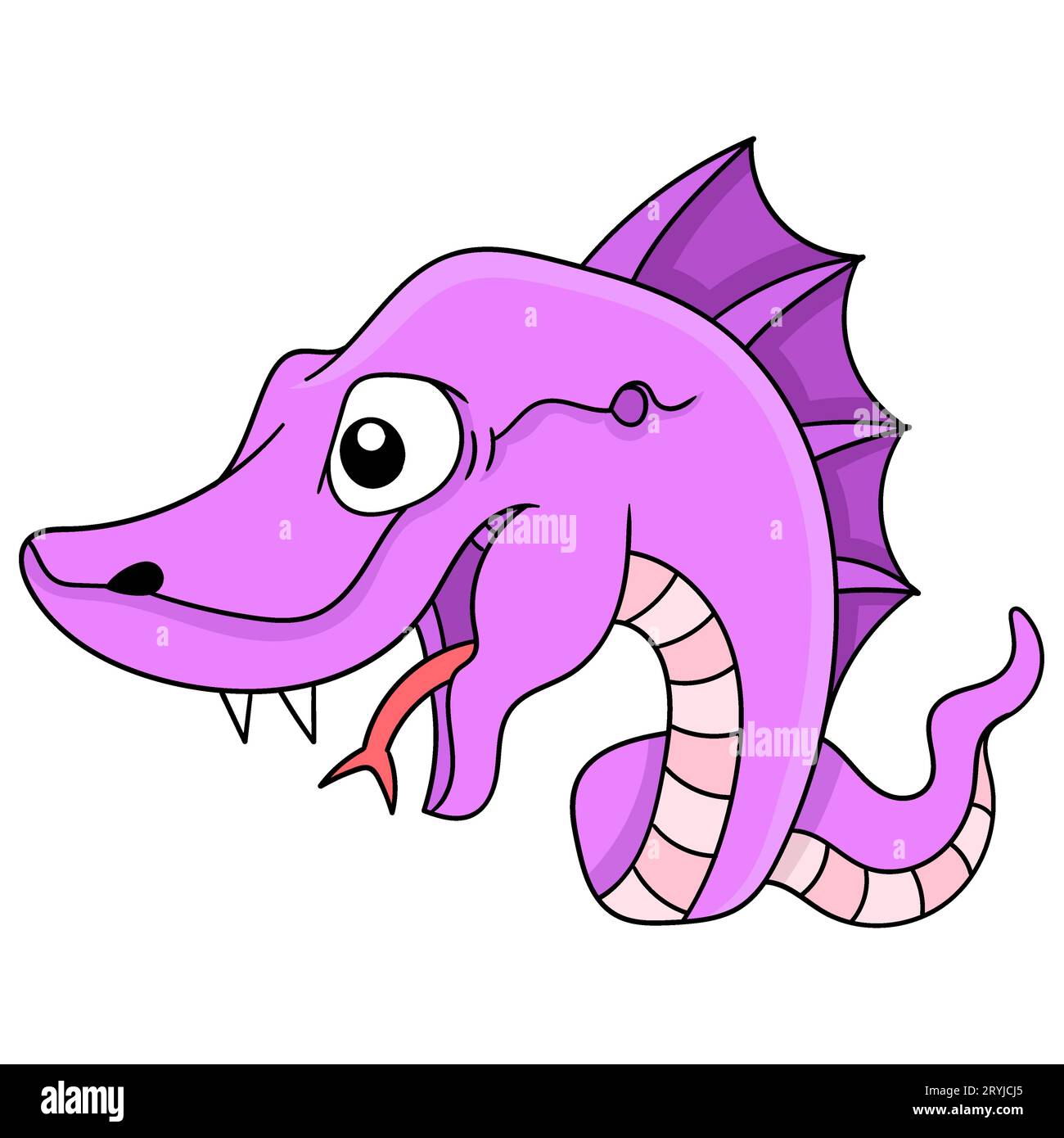 big fish monster with scary face smiling expression, vector ...