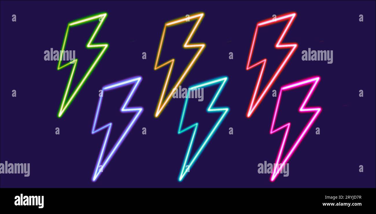set geometric lightning bolt figure glowing desktop icon, neon bolt ...