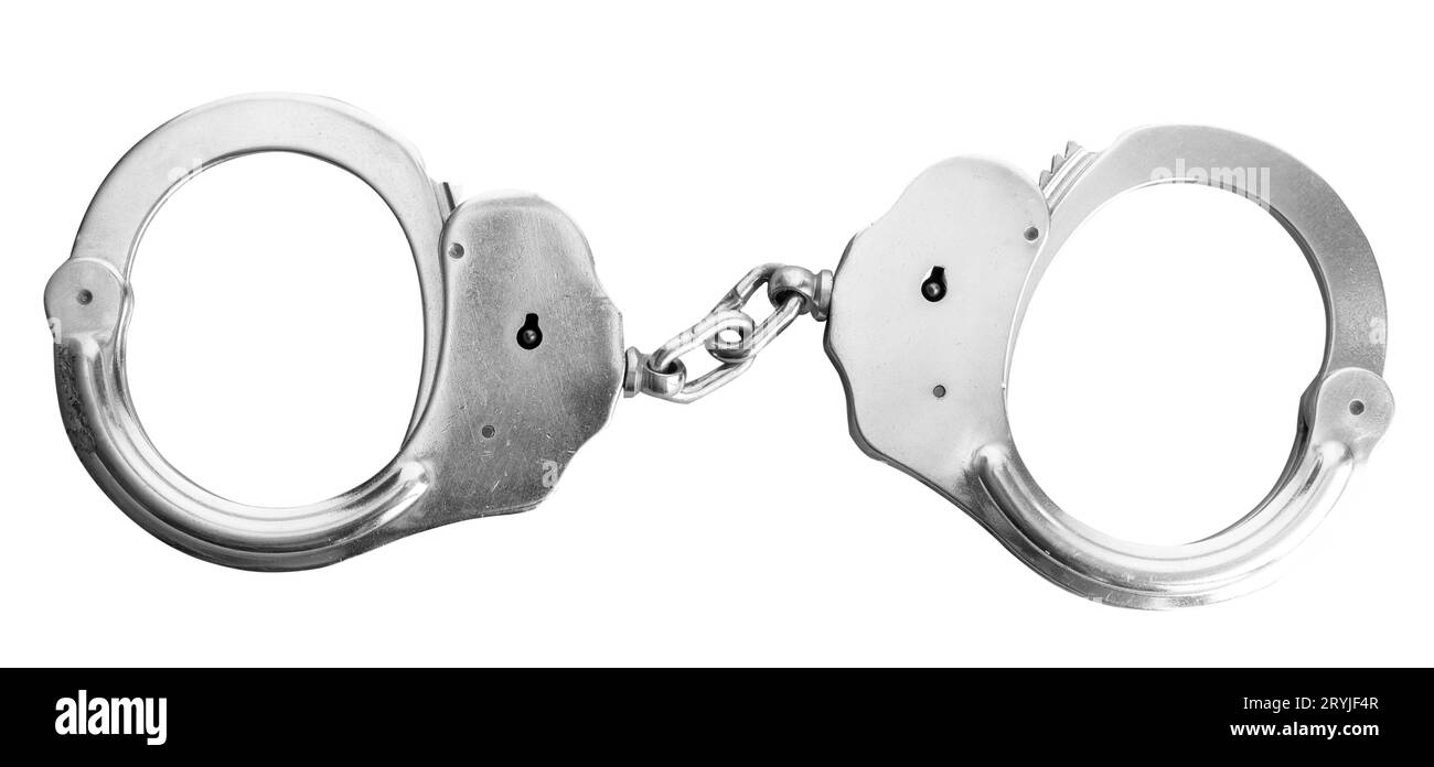 Handcuffs isolated on white background Stock Photo - Alamy