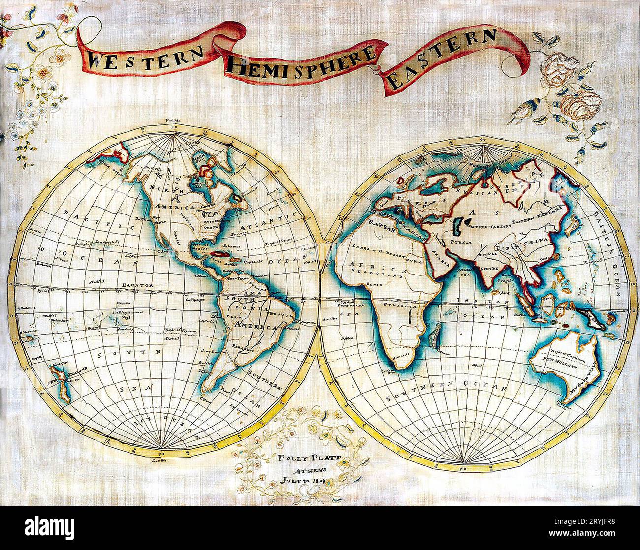Map sampler made at Pleasent Valley Quaker Boarding School (1809) by ...