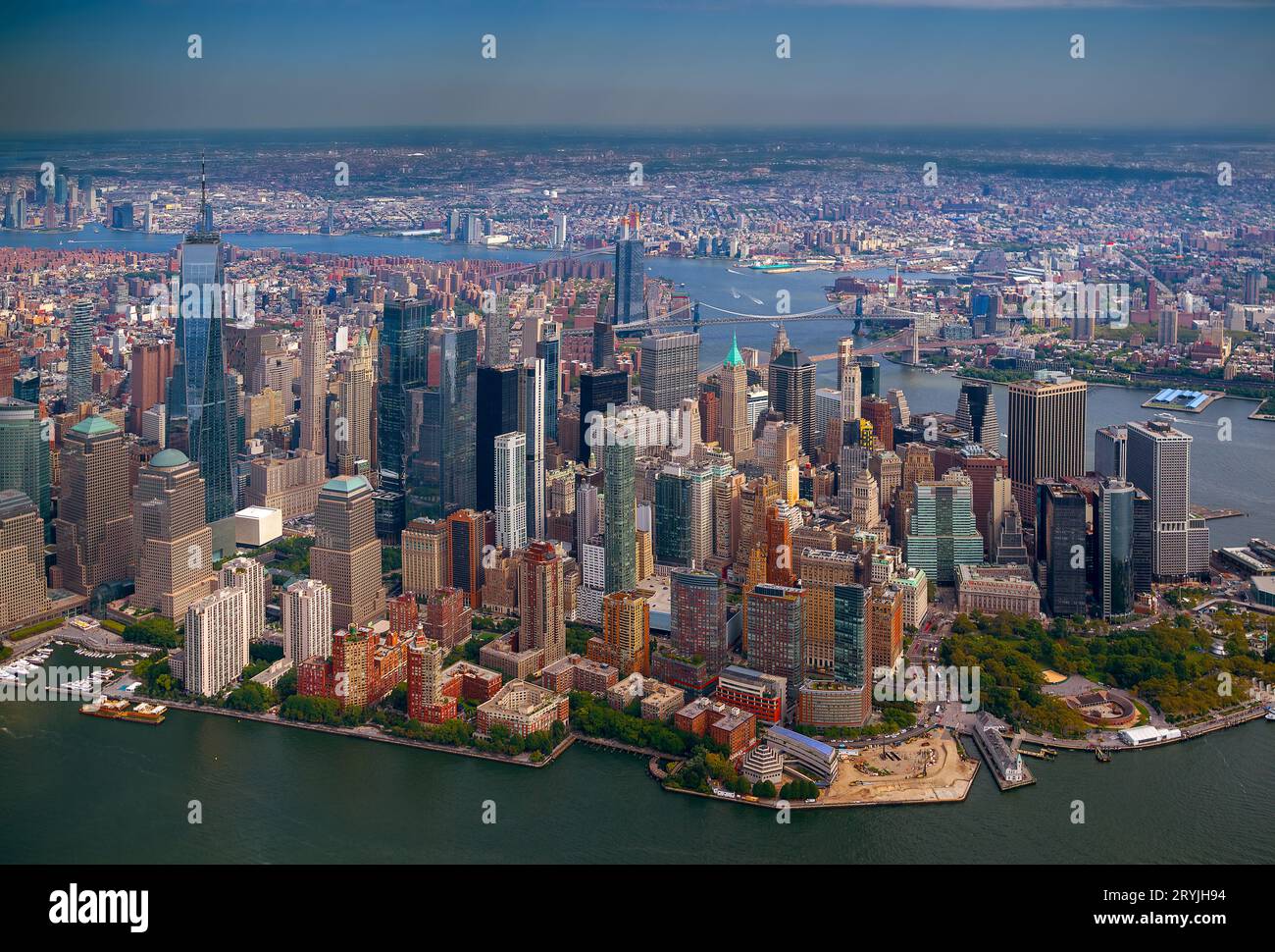 Aerial cityscape about The New york city's skyscrapers. Lower Manhattan ...