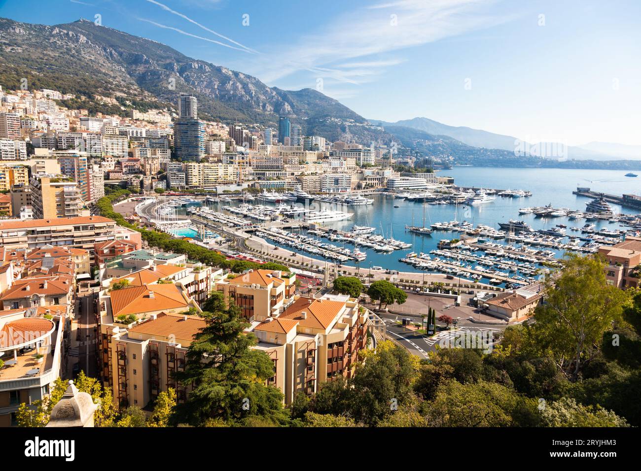 Monte Carlo - panoramic view of the city. Monaco port and skyline Stock ...