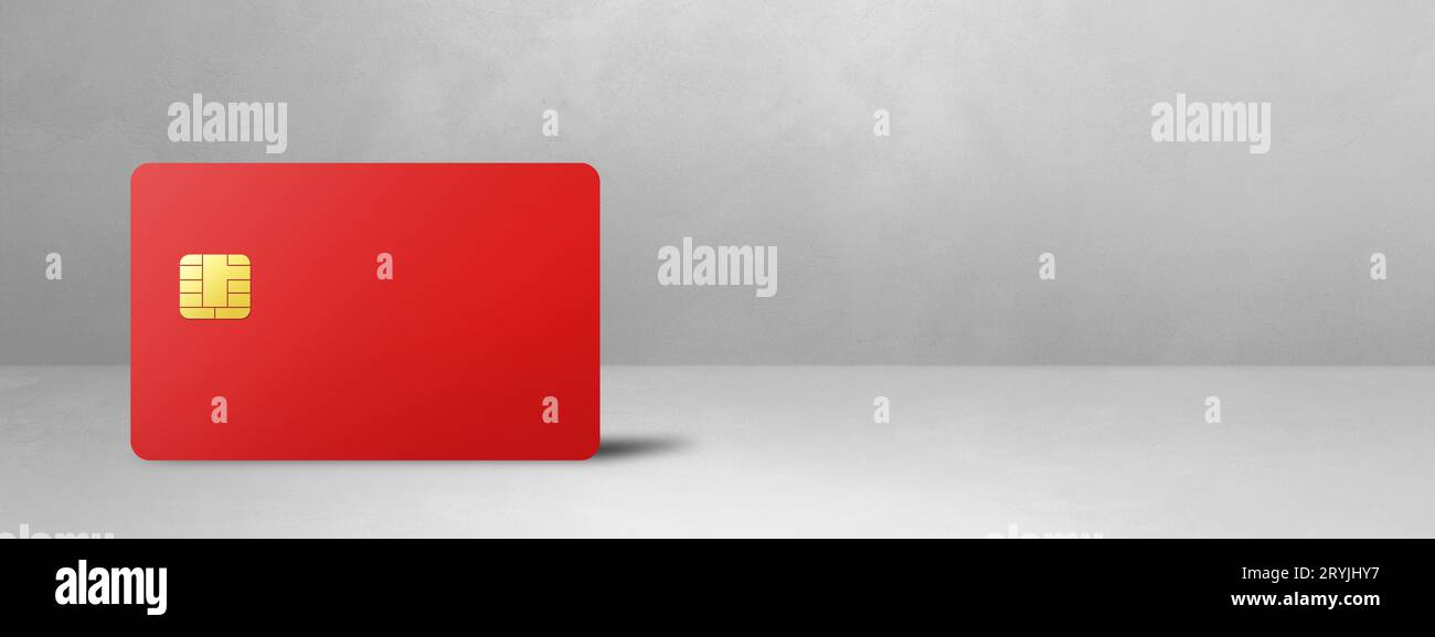 Red credit card on a white concrete background Stock Photo - Alamy