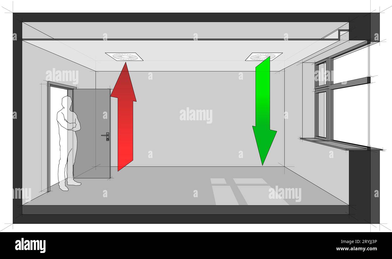 Diagram of a room ventilated by ceiling built-in air ventilation Stock ...