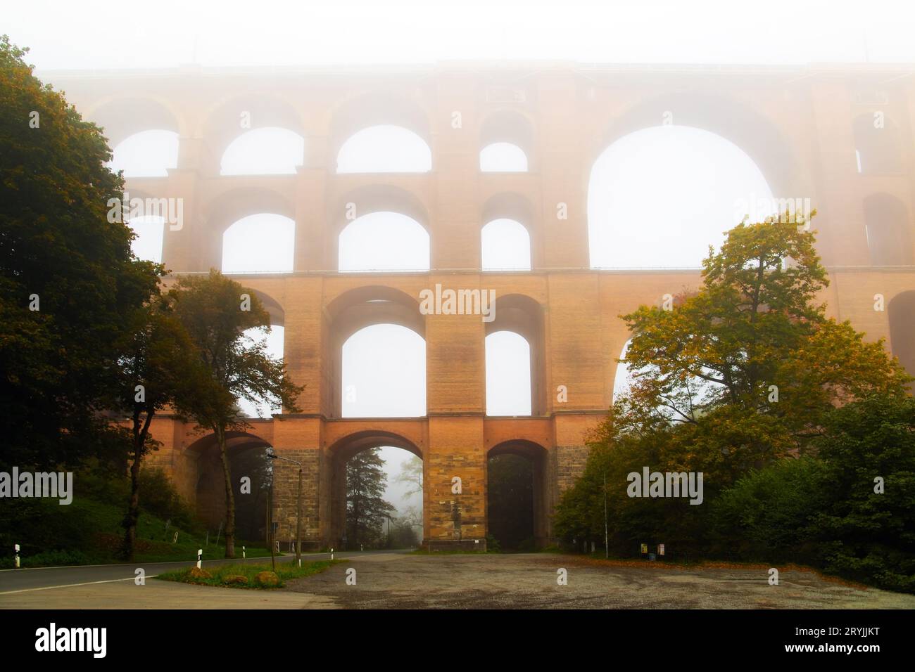 The Goltzsch Viaduct is the world's largest brick viaduct. Foggy autumn ...