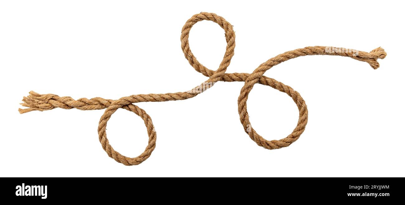 Rope made of jute in loops and knots on a white background. Linen ...