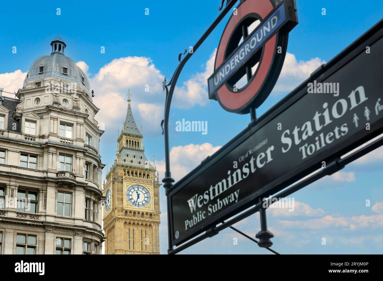 LONDON - August 12: London underground sign at the Westminster station ...