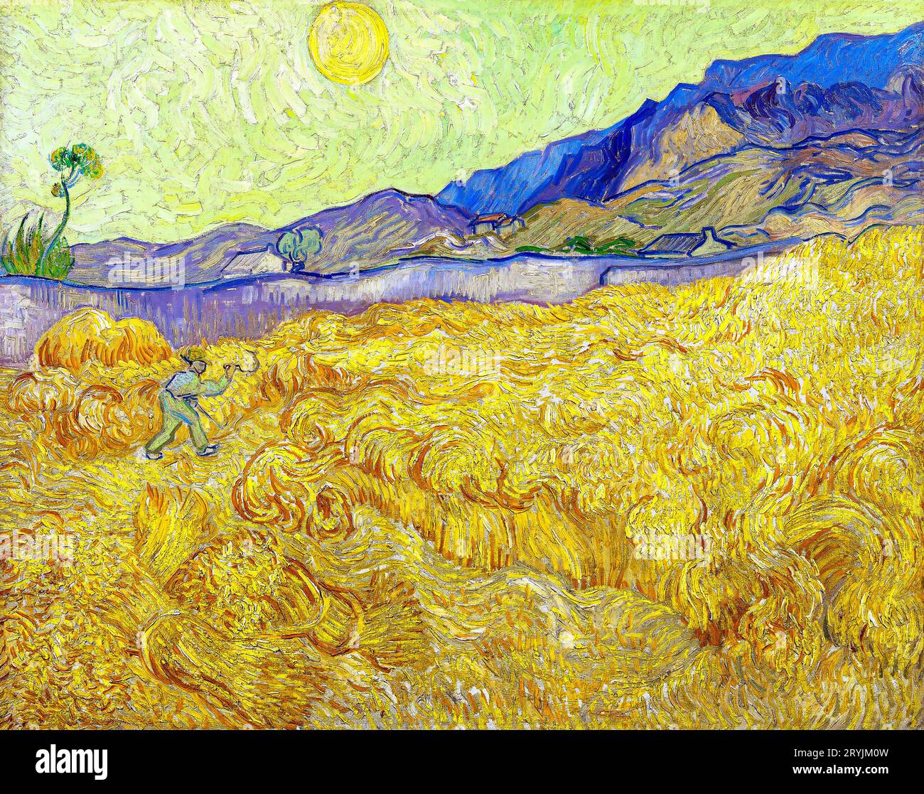 Van Gogh's Wheatfield with a reaper (1889). Original public domain ...