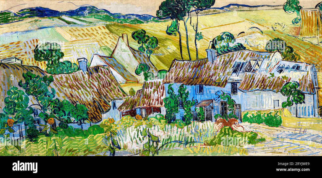 Vincent van Gogh's Farms near Auvers famous landscape painting Stock ...